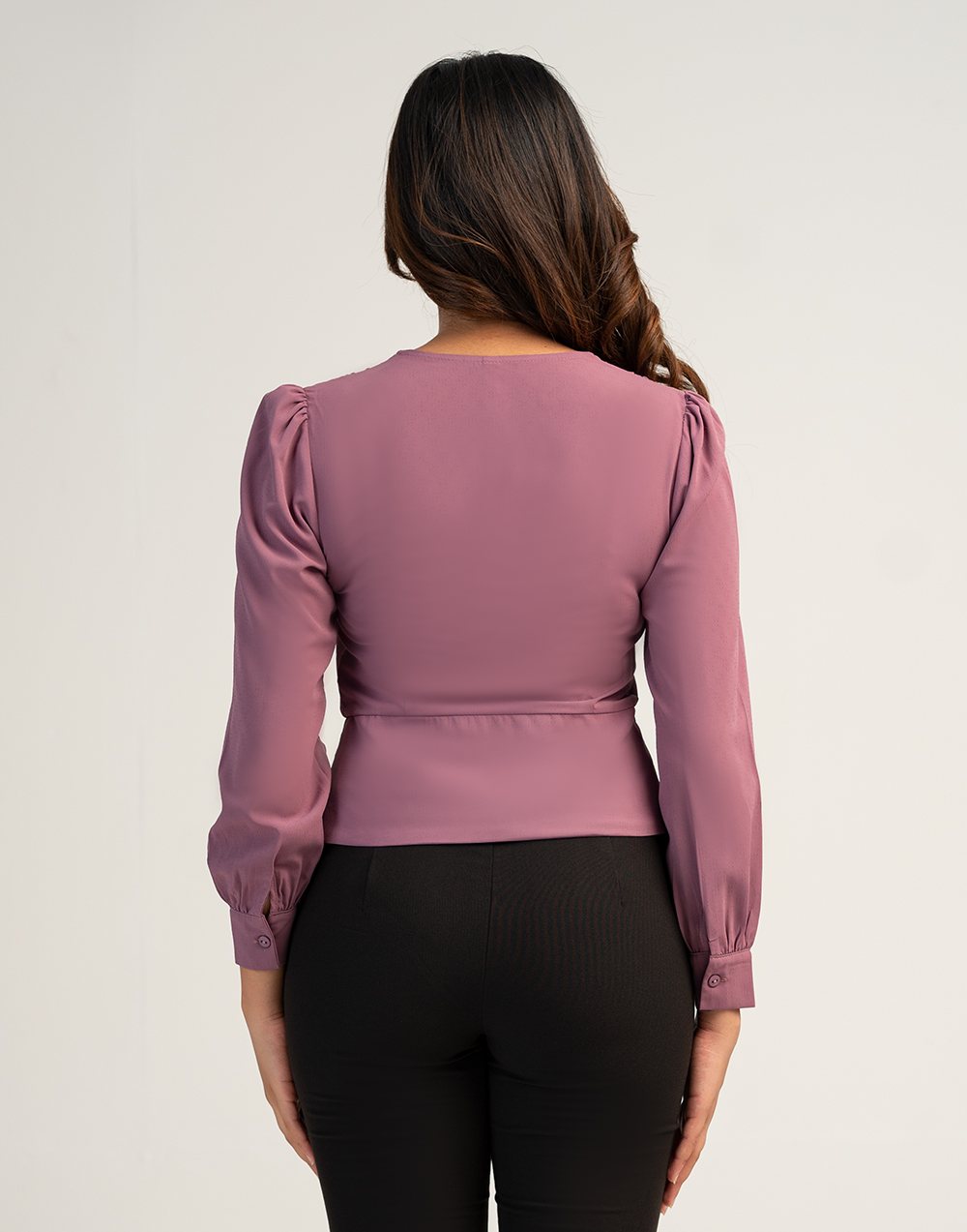 Long Sleeve Plain Color Cross Over Top – Diliganz Fasion